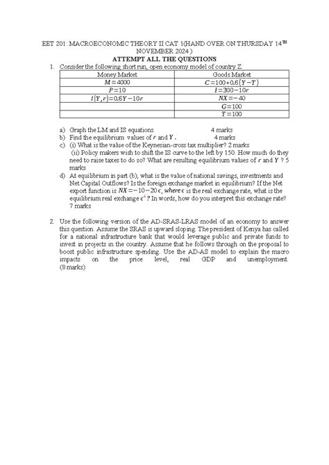 Eet 201 Cat 1 Cat Practice Paper Eet 201 Macroeconomic Theory Ii