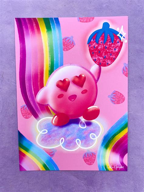 Kirby Strawberry Fever Art Print Etsy