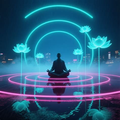 Free Neon Lotus Meditation Photo Meditation Cyberpunk Neon