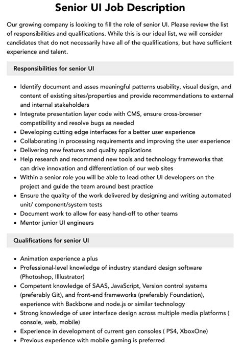 Senior Ui Job Description Velvet Jobs