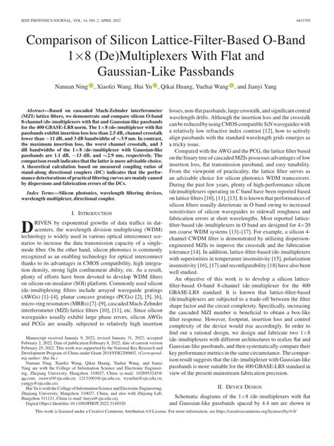 Pdf Comparison Of Silicon Lattice Filter Based O Band 1×8 Demultiplexers With Flat And