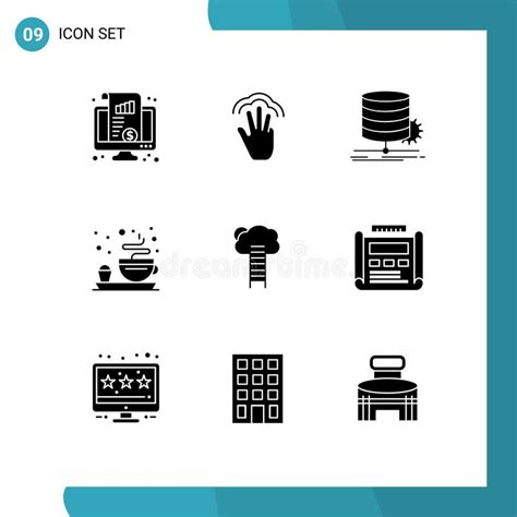 Set Of 9 Modern Ui Icons Symbols Signs For Tea Breakfast Interface Flow Data Stock Vector