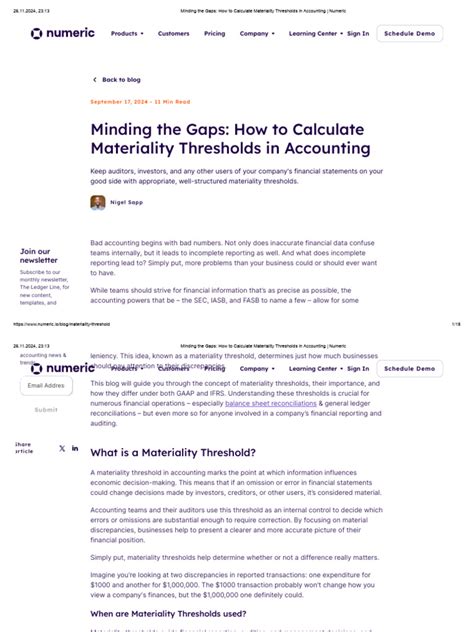 Minding The Gaps How To Calculate Materiality Thresholds In Accounting Numeric Pdf Audit
