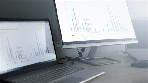 Analysis Of Charts On A Computer Monitor Stock Image Image Of Development Office 217901445