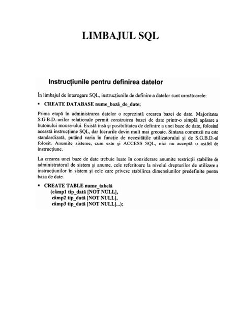 Limbajul Sql Manual Pdf Pdf