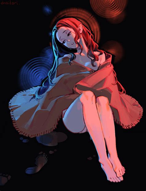 Dnaitari Original Girl Bed Sheet Blanket Dark Background Footprints Head Tilt Long Hair