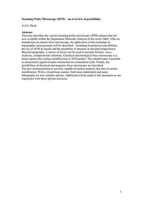 Scanning Probe Microscopy Spm â An Philips Research
