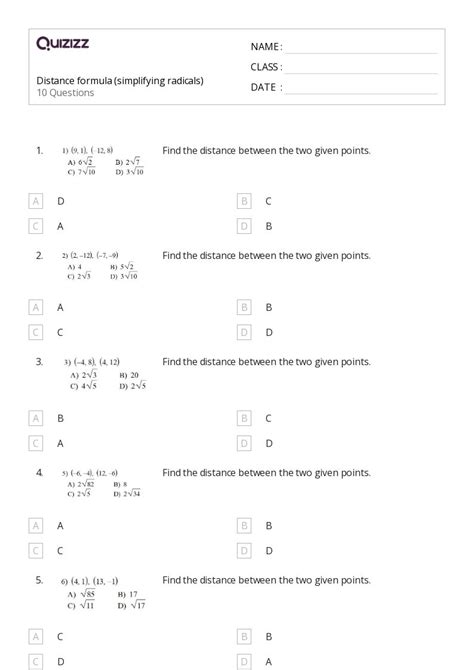 50 Distance Formula Worksheets On Quizizz Free And Printable