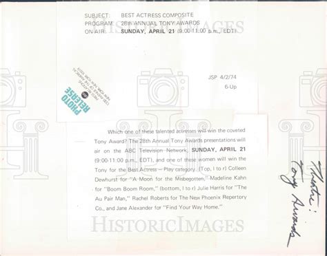 1974 Tony Nominated Actresses Colleen Dewhurst Madeline Kahn Press Ph