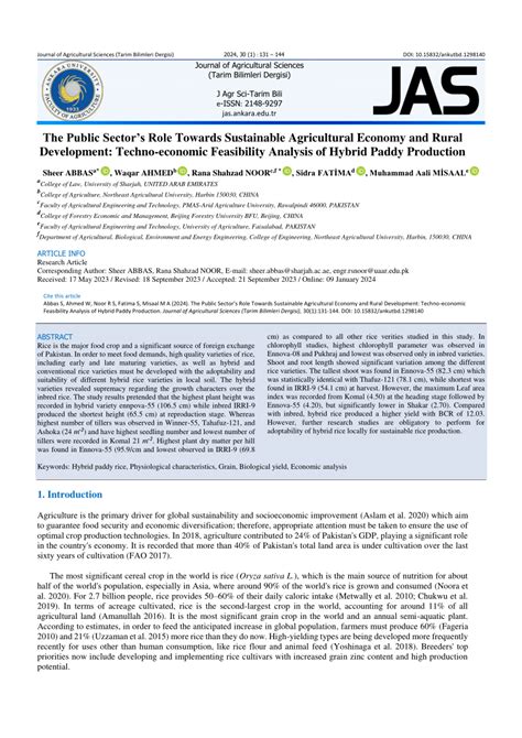Pdf Techno Economic Feasibility Analysis Of Hybrid Paddy Production
