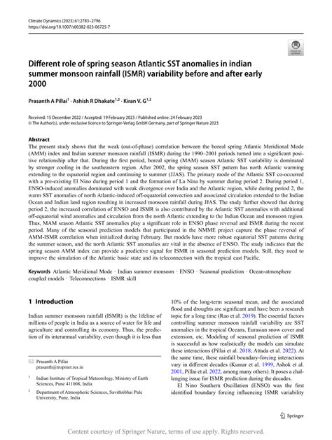 Different Role Of Spring Season Atlantic Sst Anomalies In Indian Summer
