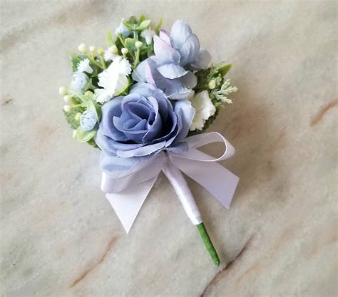 Blue Boutonniere Dusty Blue Boutonniere Blue Buttonhole Etsy Blue