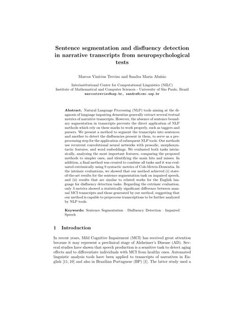 Pdf Sentence Segmentation And Disfluency Detection In Narrative Transcripts From