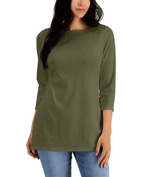 Boat Neck 34 Sleeve Top Winter Moss Xl