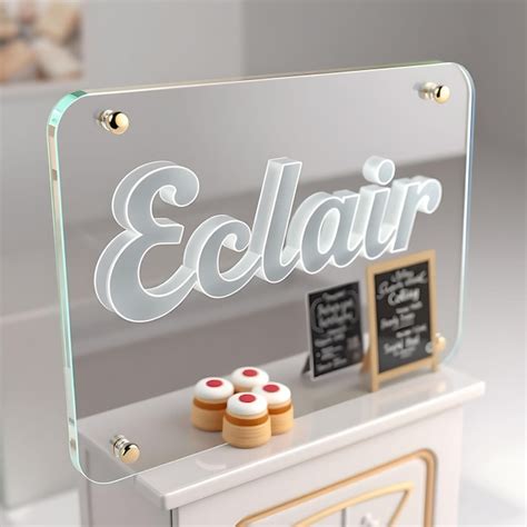Glass Eclair Signboard With Frosted Letters 3d Eclair Cart Designed Like Street Food Cart Decor