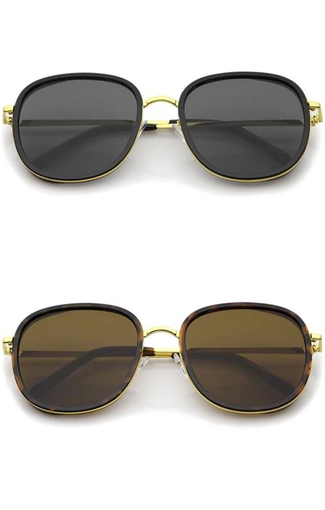 Modern Metal Temple Trim Flat Lens Square Sunglasses 55mm