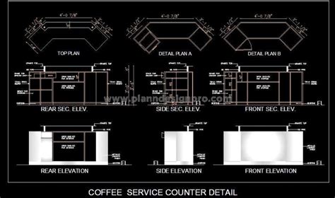 Food Service Counter Cad Drawing With Storage Solutions