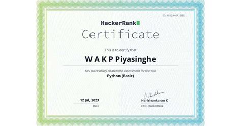 Kavindya Piyasinghe On Linkedin Hackerrank Skill Certificate