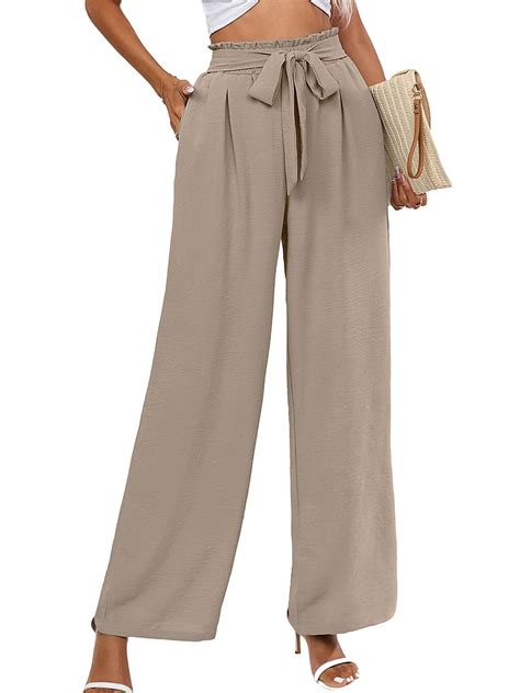 Chiclily Womens Wide Leg Pants With Pockets Lightweight High Waisted