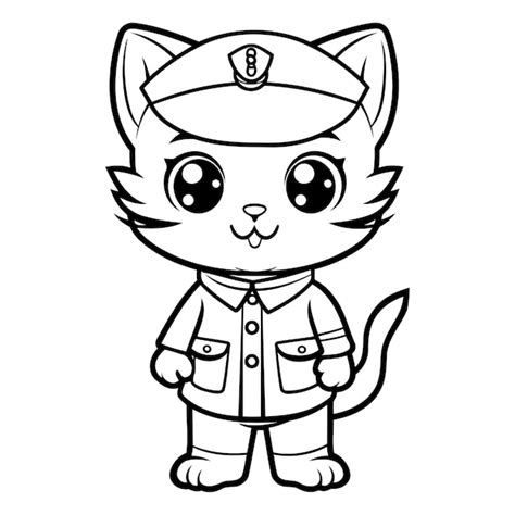 Черно белая мультфильмная иллюстрация симпатичного кота персонажа
