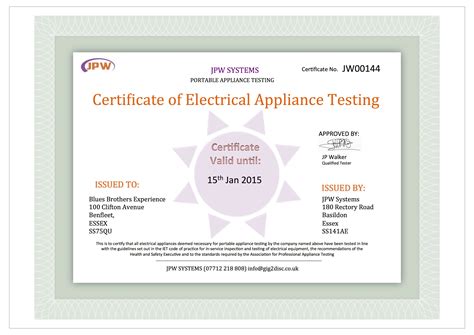 Pat Test Certificate Template Doc Pdf Template