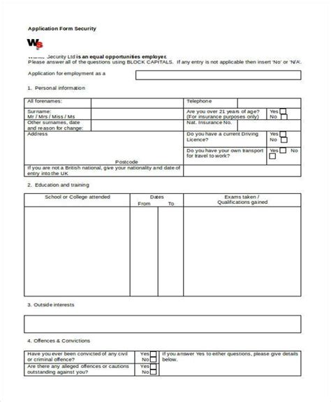 Free 7 Sample Security Application Forms In Pdf Ms Word