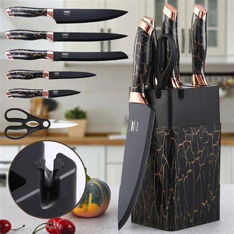 Set De Cuchillos X5 Con Tijera Para Cocina Y Soporte Para Almacenar