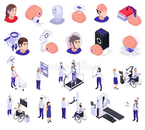 Brain Implants Technologies Isometric Set Stock Vector Illustration