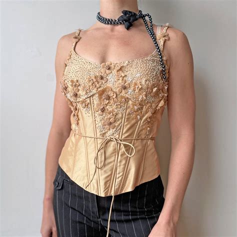 Gold Corset Top Nye Party Corset Top Embroidered Depop