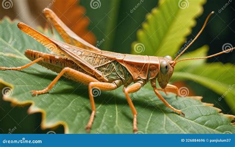 Photograph A Grasshopper From A Close Distance Highlighting The