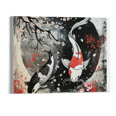Patifu Japanese Yin Yang Wall Art Koi Fish Wall Decor Cherry Blossoms