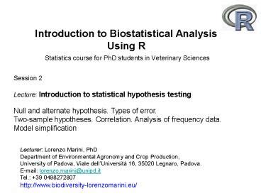 Introduction To Biostatistical Analysis Using R Statistics Course For PhD Students In Veterinary