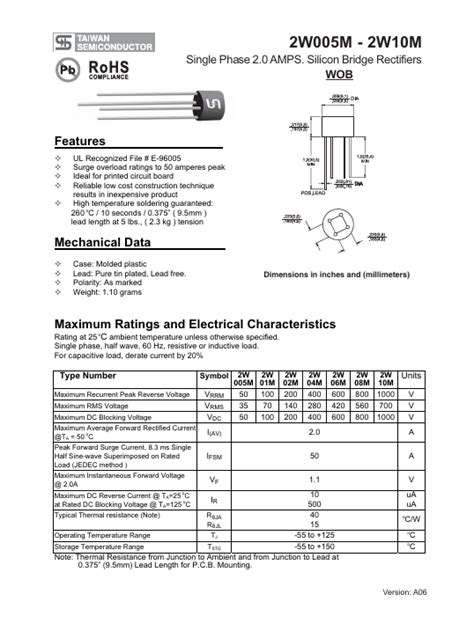 2w10m Datasheet Rectifiers Equivalent Taiwan Semiconductor