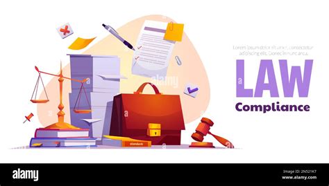 Law Compliance Company Policies And Rules Legal Regulatory Guidelines Banner With Paper