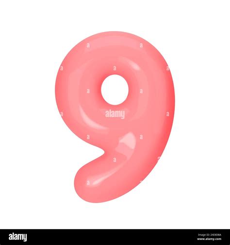 Numeral 9 Pink Plastic Balloon Number Nine Isolated On White