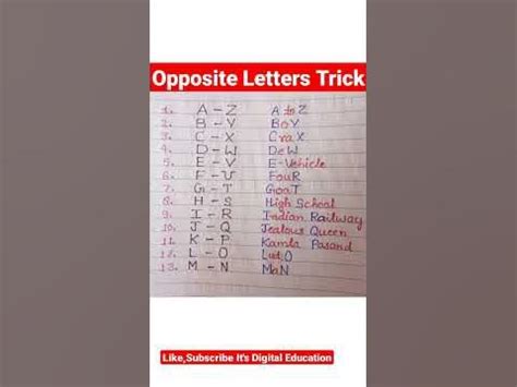 Opposite Letters Trick Opposite Letter Trick Newalphabet Opposite