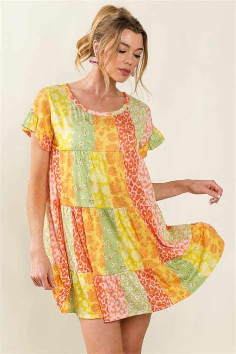 Bibi Leopard Short Sleeve Tiered Dress Loulou Boutique