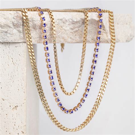 Tilly Royal Blue Strass And Chain Trio Necklace Souvenirs De Pomme