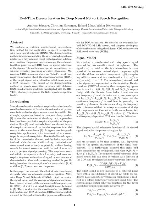 Pdf Real Time Dereverberation For Deep Neural Network Speech Recognition
