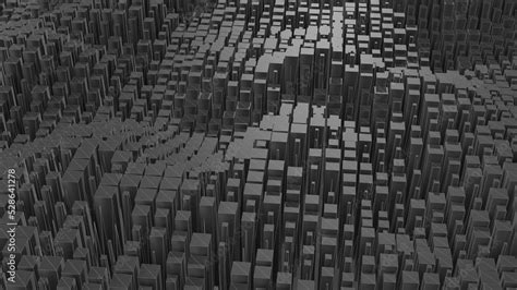 Rendered Simple 3d Scene Of Diagrammatic Turbulent Field In Grayscale