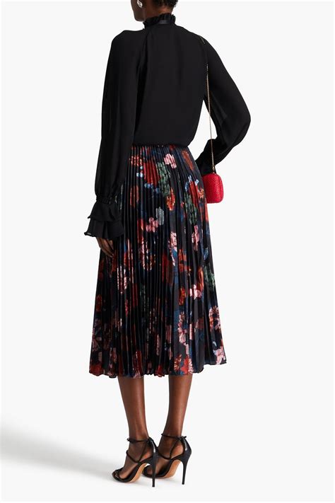 CARA CARA Pleated Floral Print Satin Midi Wrap Skirt THE OUTNET