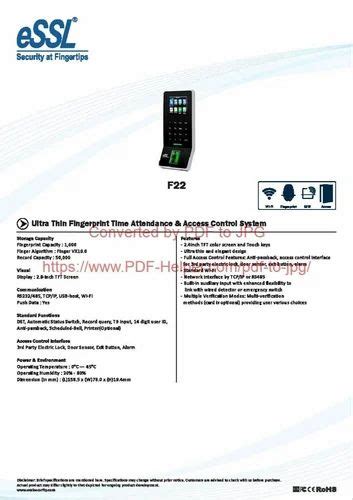 Essl Eface 990 Face Recognition System For Industries Optical Sensor