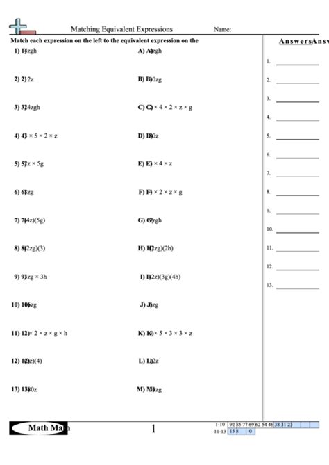 Math Equivalent Expressions Worksheets