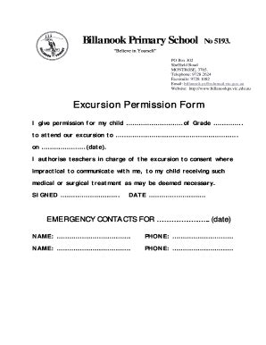 Excursion Permission Form Template Fill Online Printable Fillable Blank PdfFiller