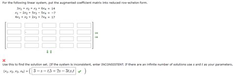 solved for the following linear system put the augmented