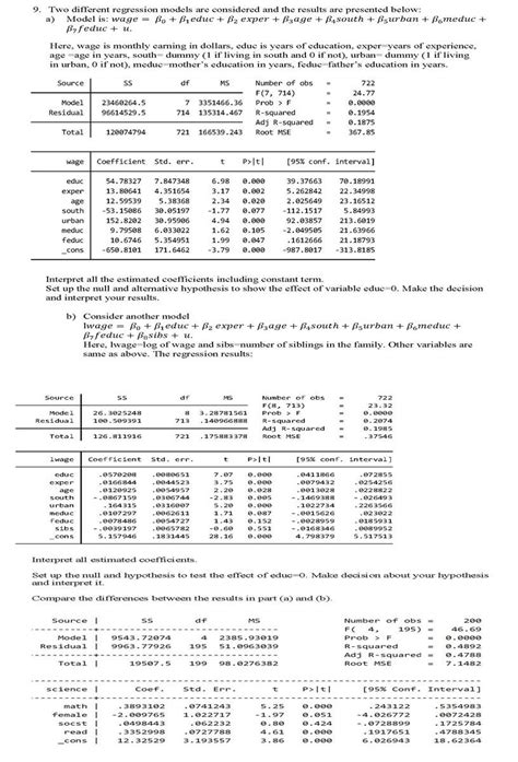 9 two different regression models are considered and