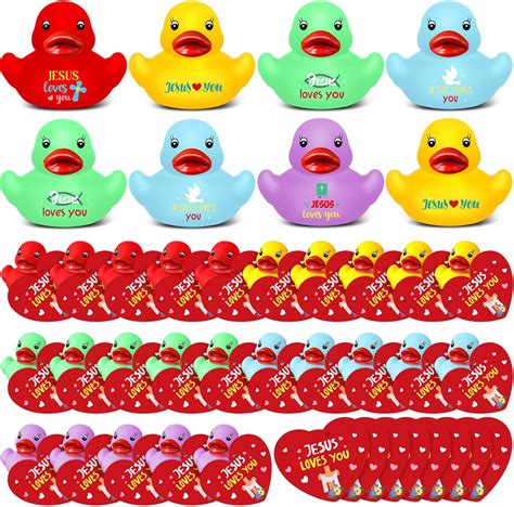 Sotiff 25 Sets Jesus Loves You Mini Rubber Ducks Bulk With