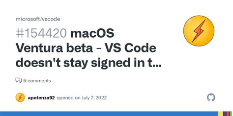 Macos Ventura Beta Vs Code Doesnt Stay Signed In To Settings Sync · Issue 154420 · Microsoft