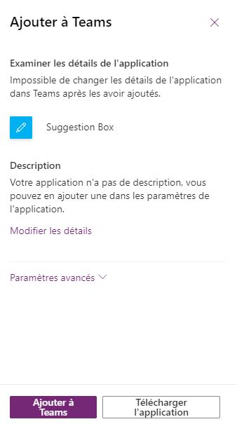 incorporer une application dans teams power apps microsoft learn