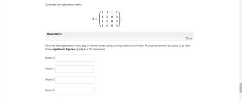 Solved Consider The Adjacency Matrix A⎝⎛1111100010001000⎠⎞